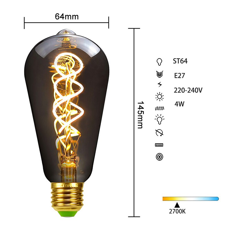Retro Edison Lamp Rook Led Filament ST64 G80 G95 G... – Vicedeal