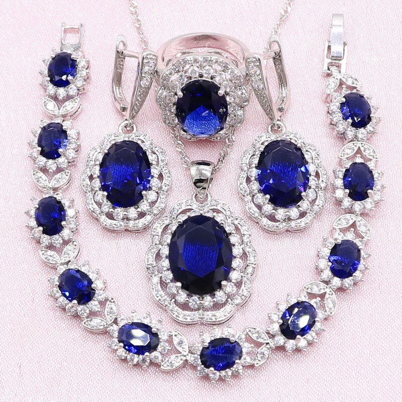 Noble Royal Blue Zirconia Silver Color Jewelry Set... – Vicedeal
