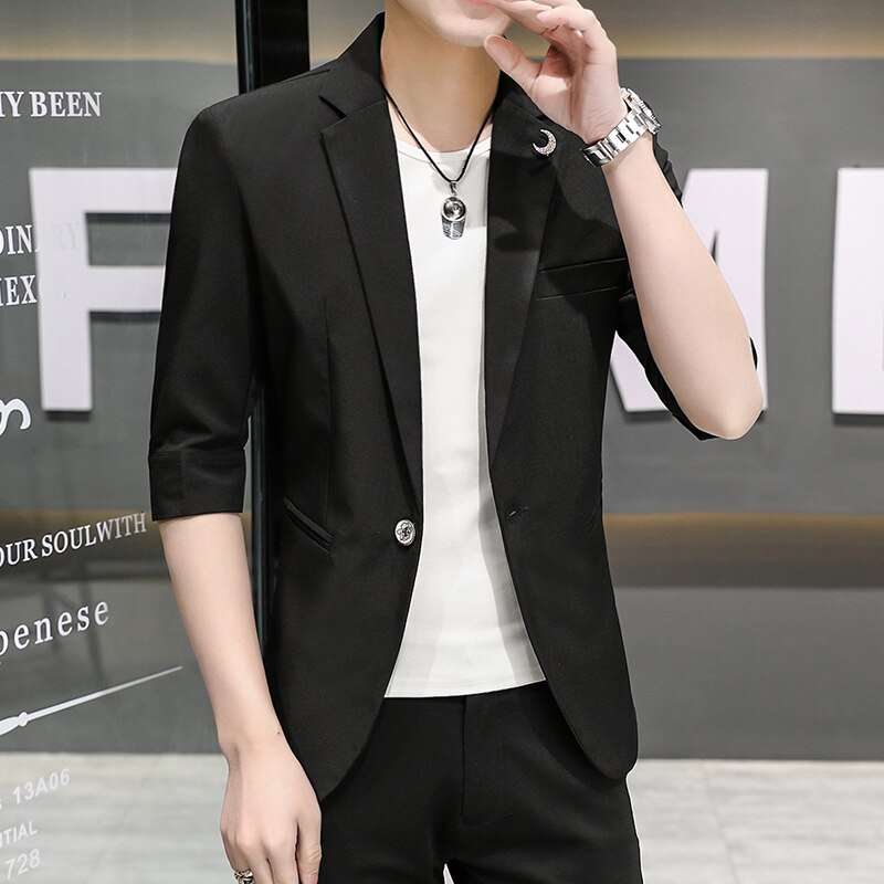 summer seven-quarter sleeve suit for men Korean ve... – Grandado