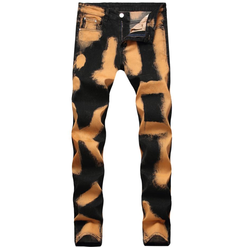 Men's Yellow Black Colorful Print Straight Jeans M... – Grandado