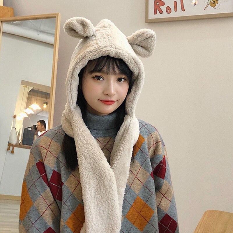 autumn winter soft cotton plush cute bear ear scar... – Vicedeal