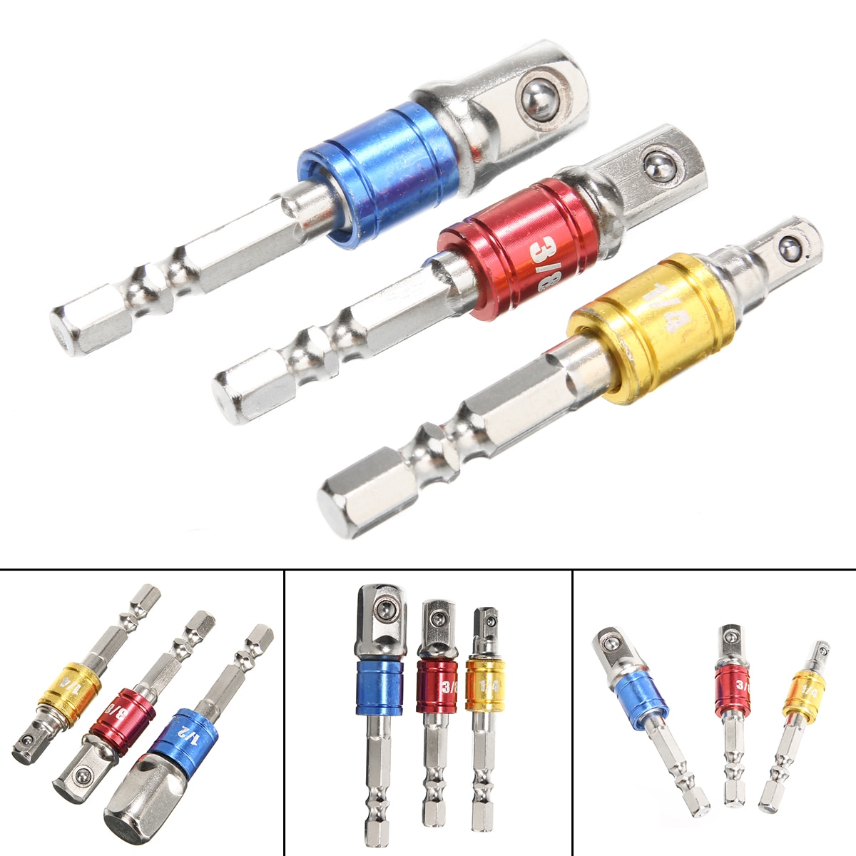 3 stuk Staal Impact Socket Adapter Quick Change 1/... – Grandado