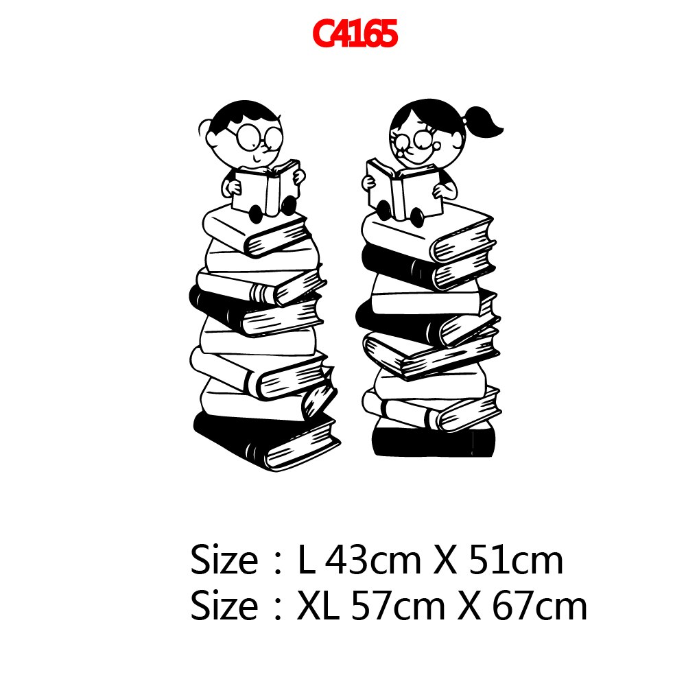 reading books boy girl Wall Decal Art Vinyl Sticke... – Grandado