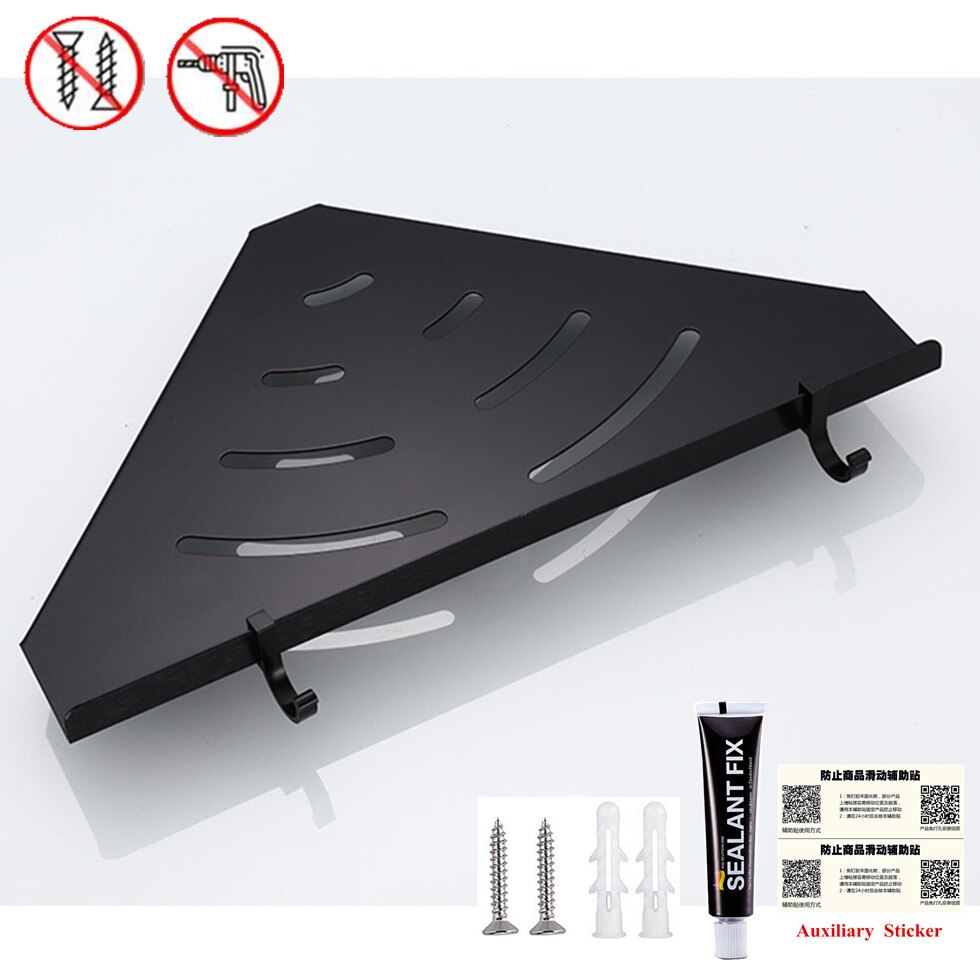 Veggfeste trekant baderomshyller flytende svart hy... – Grandado