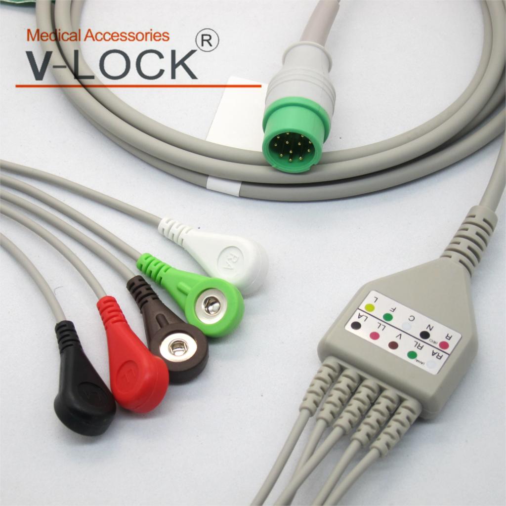 One-piece ECG cable with 5leads,snap for COMEN C-s... – Vicedeal