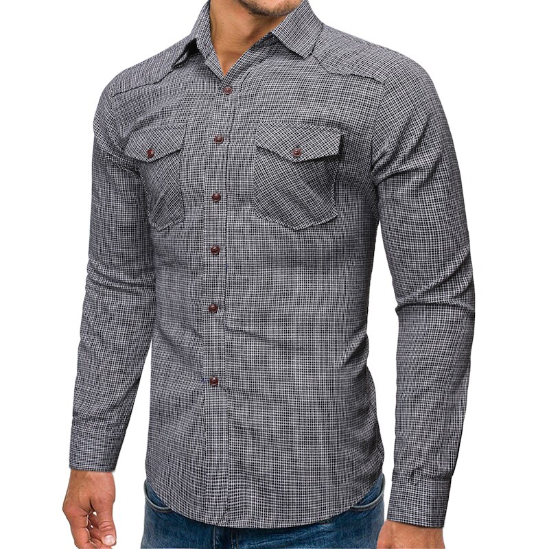 Brand Plaid Shirt Men England Lapel Long Sleeve Ca... – Grandado