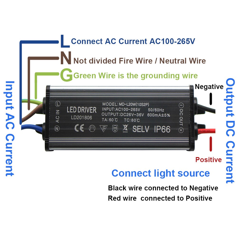 Aluminium IP66 20W LED-treiber 600mA AC 100-265V Energie Versorgung ...