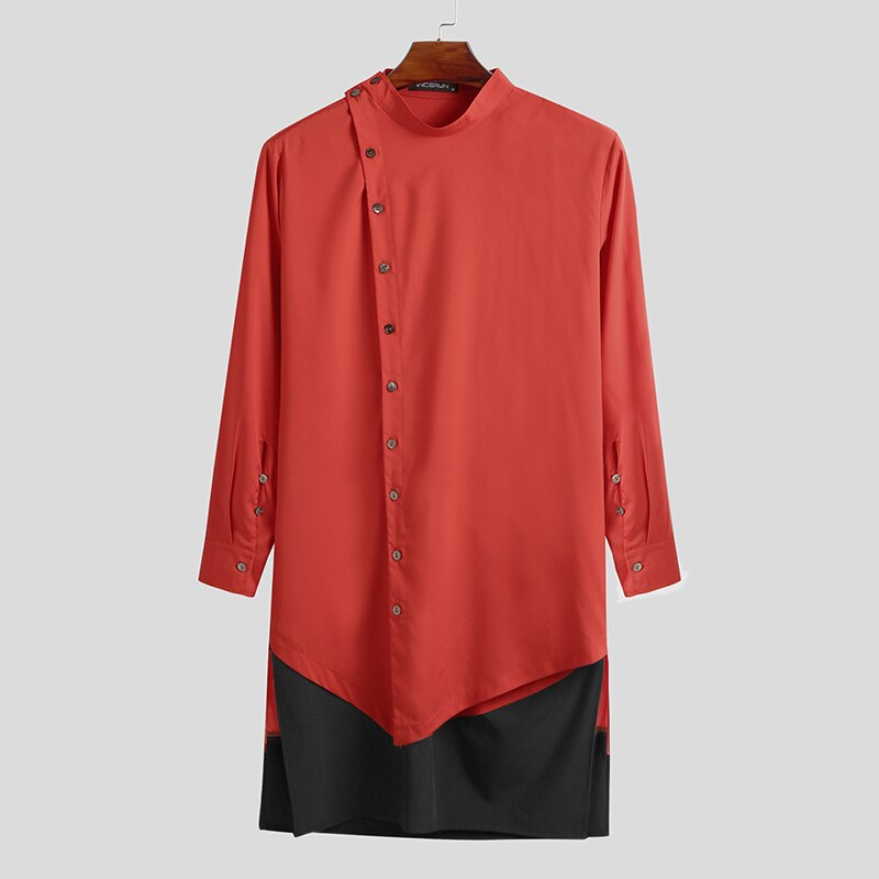 Men Muslim Shirt Long Sleeve Patchwork Islamic Ara... – Grandado