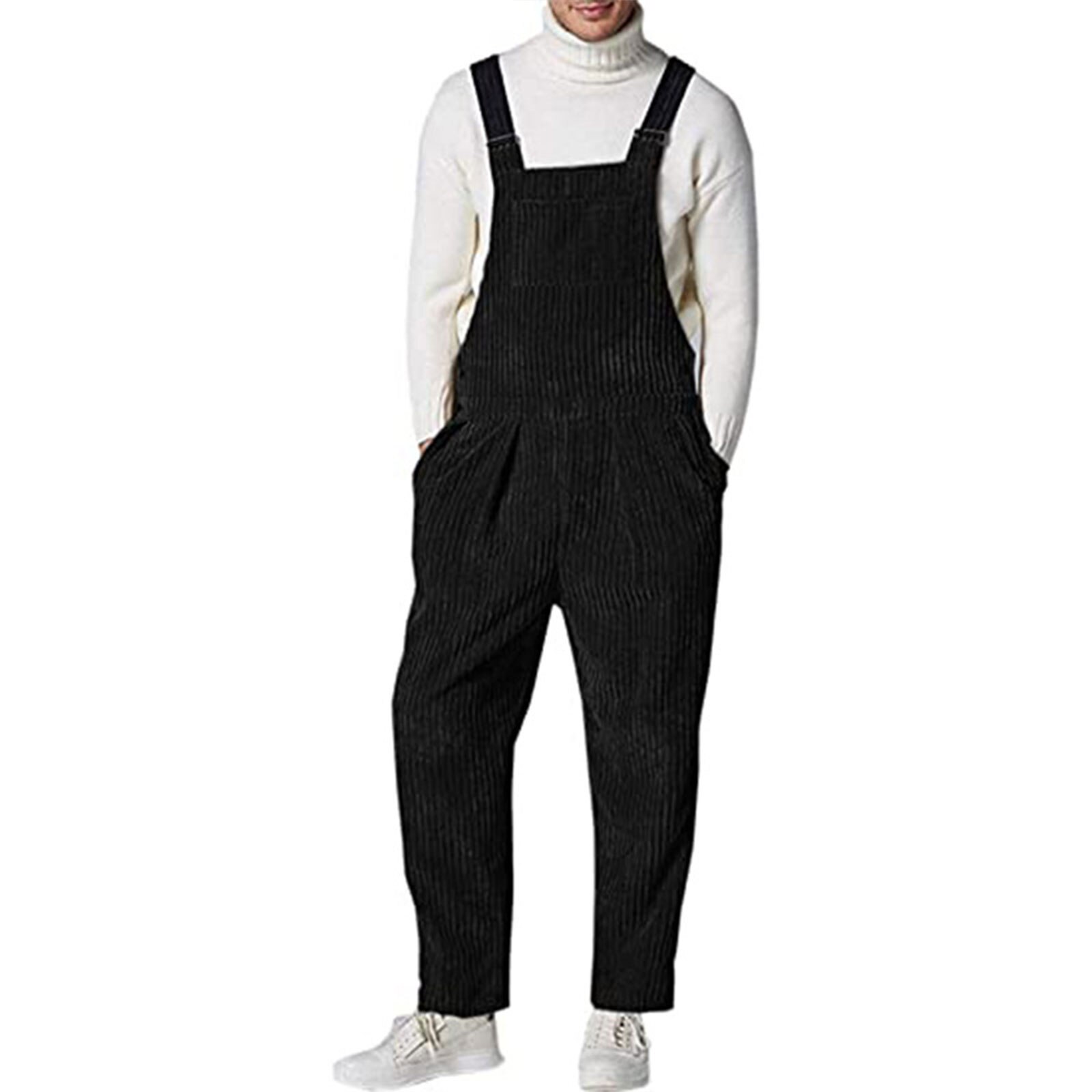 Men's Corduroy Overall Solid Color Long Pants with... – Vicedeal