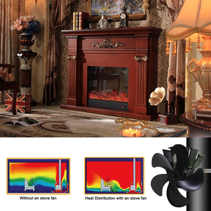 Wall Mouted Fireplace Fan 5 Blade Heat Powered Sto... – Grandado