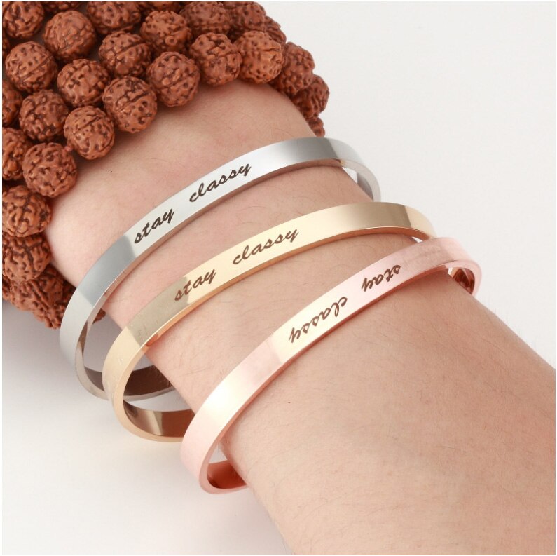 Stainless Steel Cuff Bangle Engrave " stay classy ... – Vicedeal