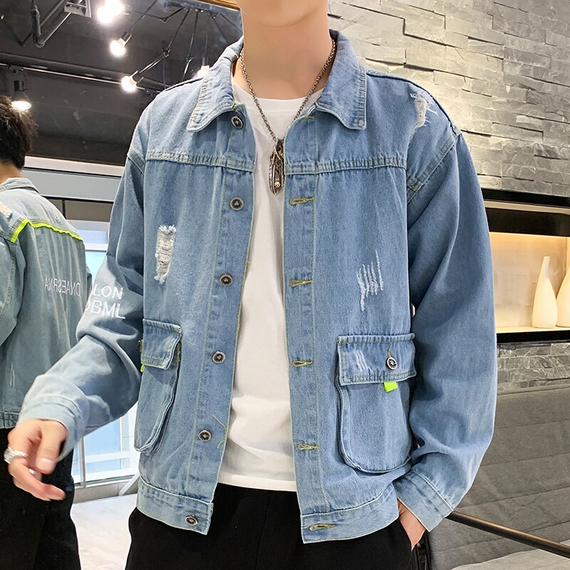 Multi Pocket Denim Jas Heren Hip Hop Jeans Coat Re... – Vicedeal