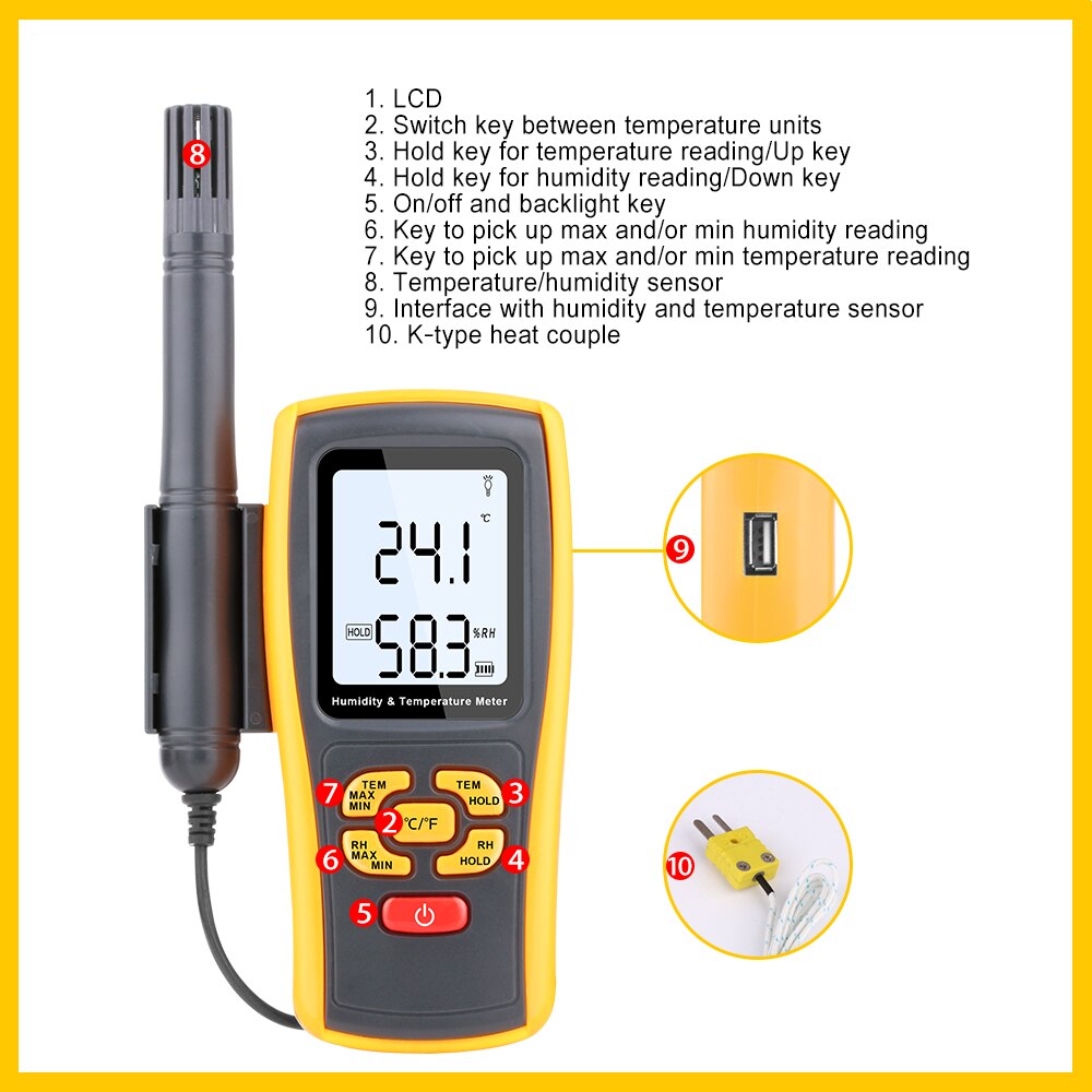 Rz GM1361 + Vochtigheid Temperatuur Meter Met Grot... – Grandado Rz GM1361 + Vochtigheid Temperatuur Meter Met Grot... – Grandado
