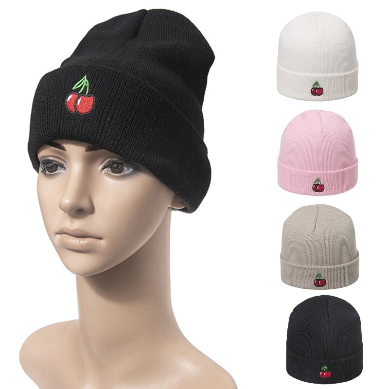 Women Men Cute Cherry Fruit Embroidery Beanie Hat ... – Vicedeal
