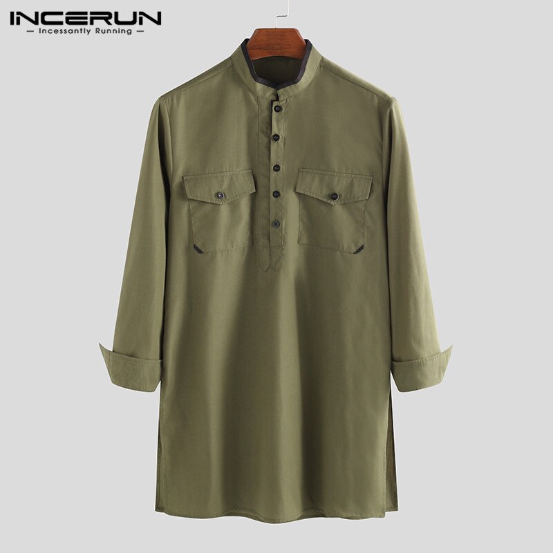 INCERUN Vintage Men Shirt Stand Collar Indian Tops... – Vicedeal