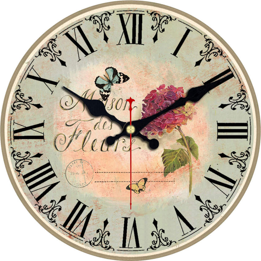 Round Wall Clock Vintage Floral Butterfly Rose Flo... – Vicedeal