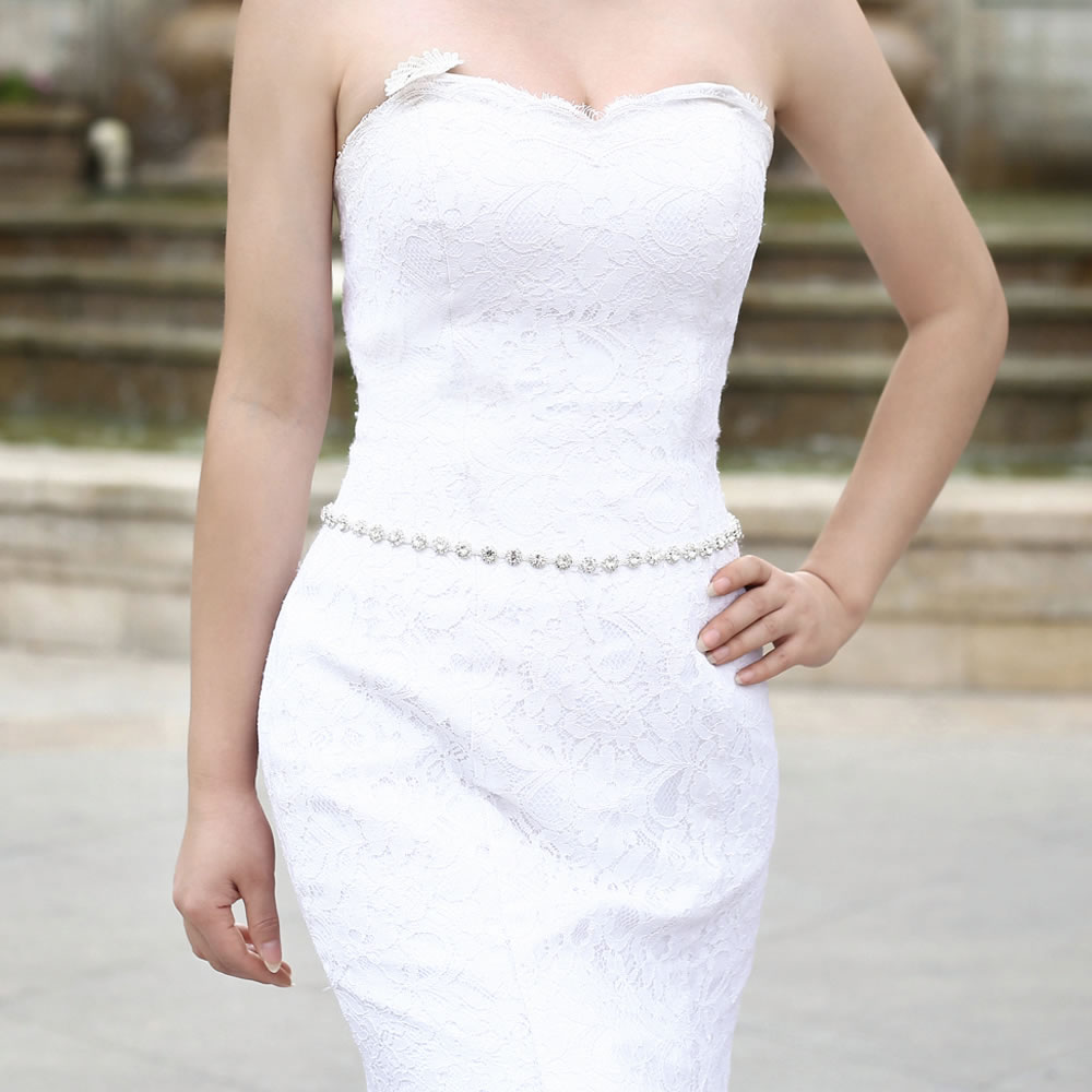 ZMS378 Rose Pink Satin Rhinestone Bridal Belt Wedd... – Grandado