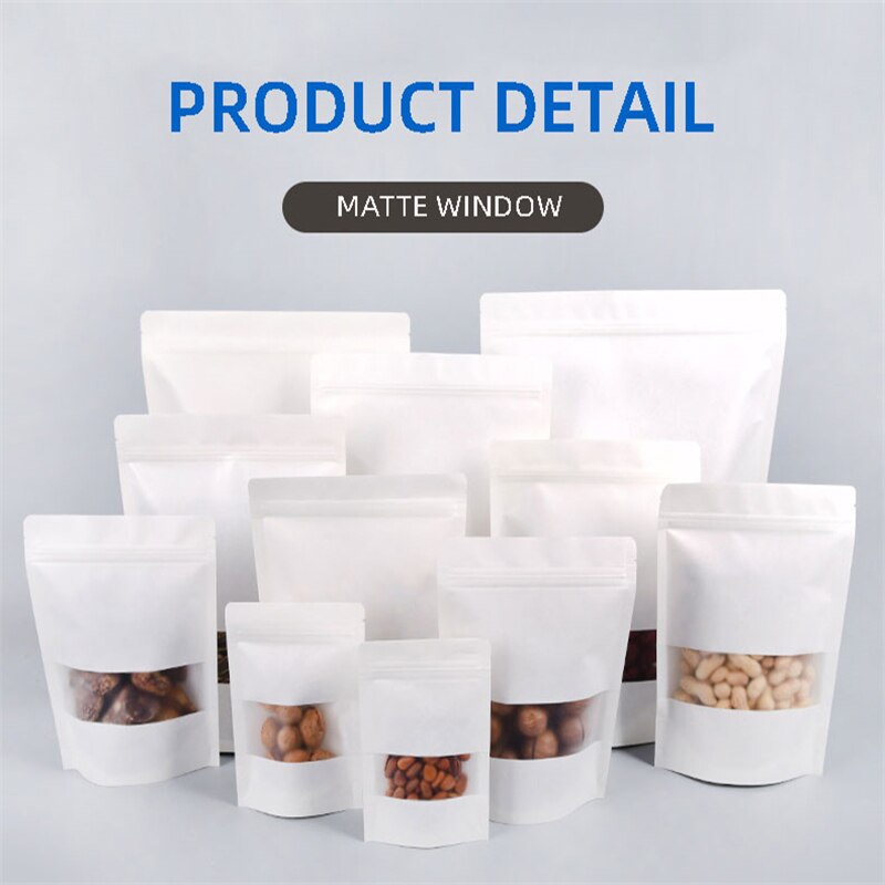 50pcs white kraft paper bags stand up zip lock cca... – Grandado