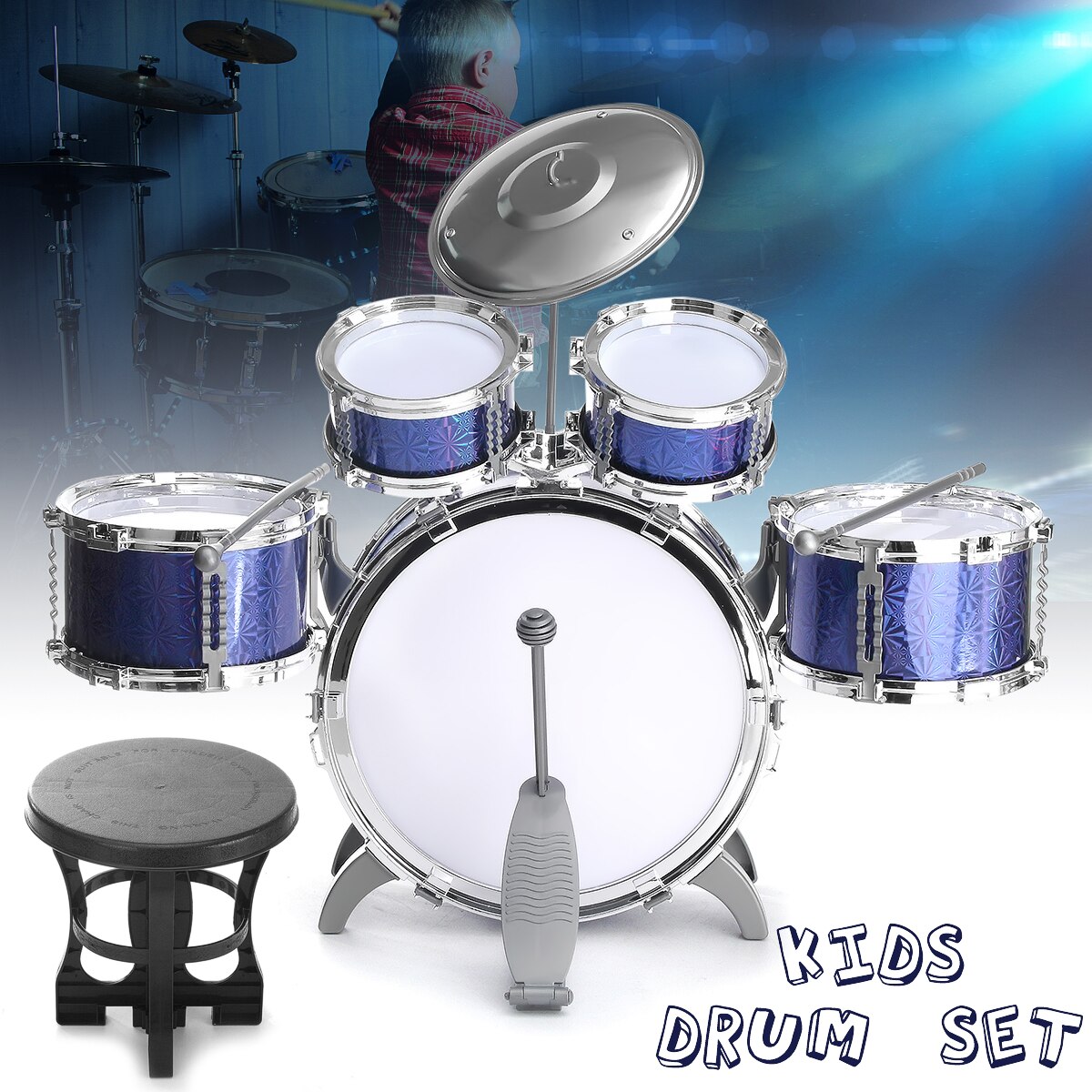 Blue Drum Set Kit Children Kid Musical Educational... – Vicedeal