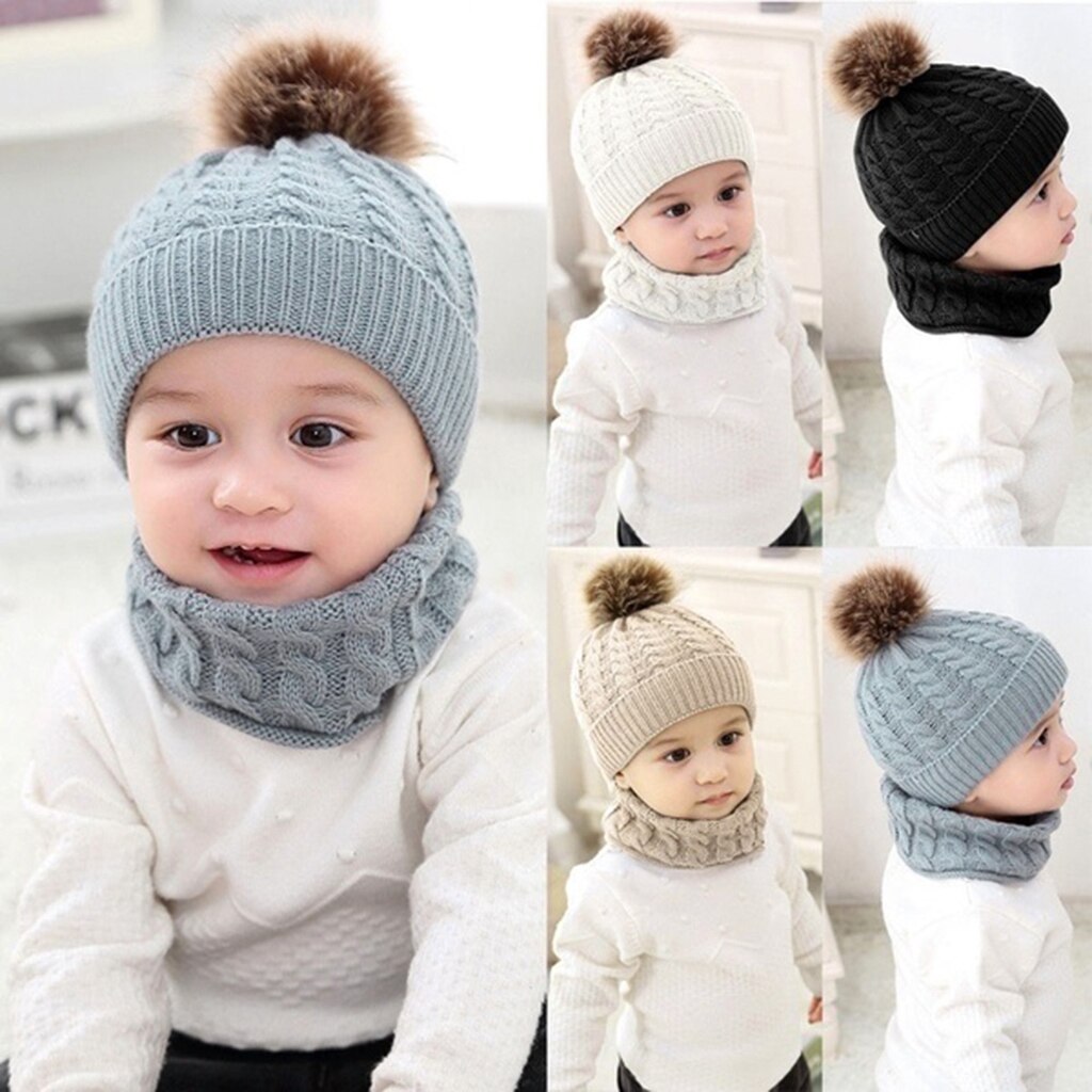 0-3 Ages Unisex Baby Knit Hat Scarf Warm Winter Po... – Grandado