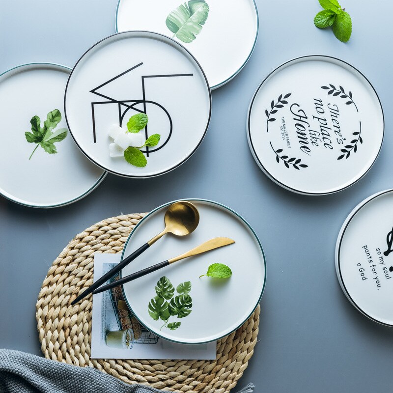 1PC European Ceramic Plate Handcraft Green Leaf Pl... – Grandado