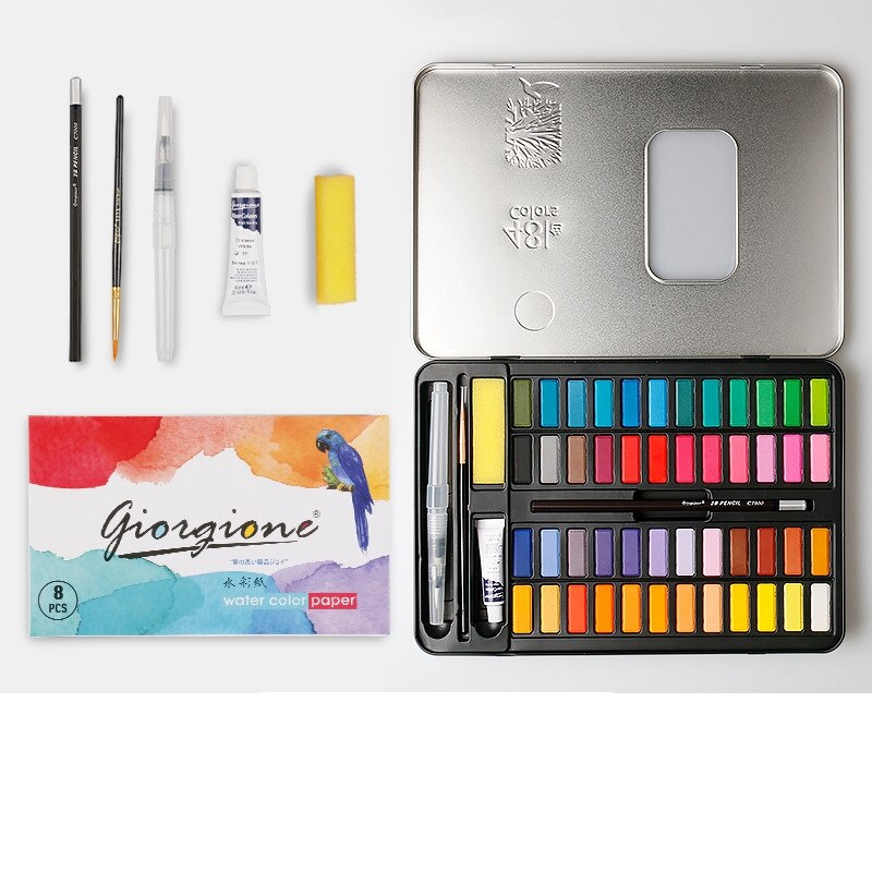 48 Color Solid Watercolor Paint Set Portable Metal... – Grandado