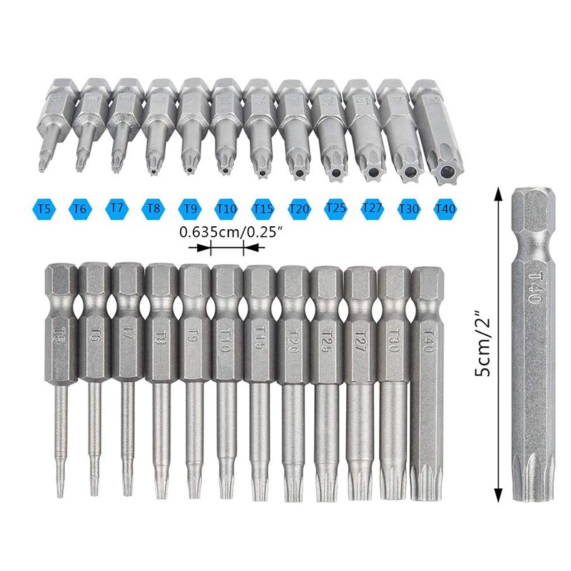 12 Pack Torx Schroevendraaier Bit Set 1/4 Inch Hex... – Grandado