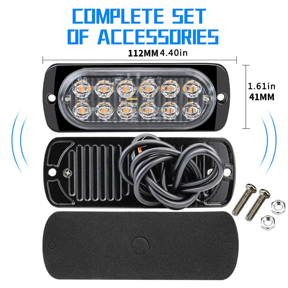 4pcs 12 Strobe Led Amber Hazard Beacon Emergency F... – Grandado