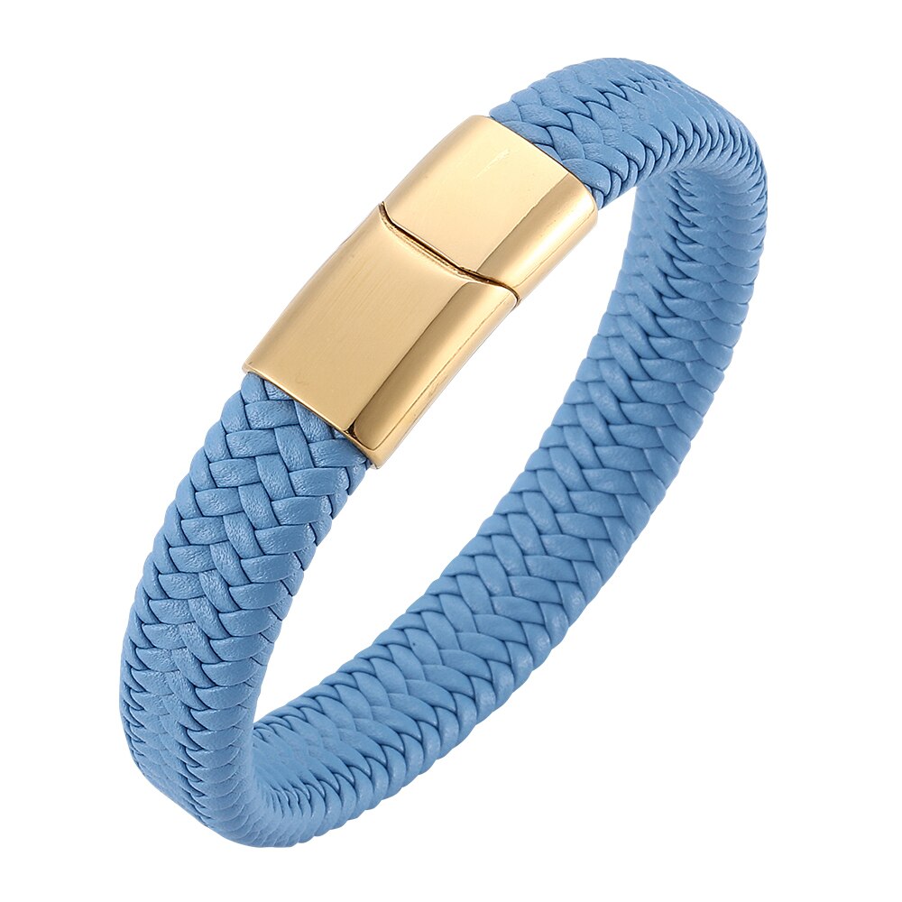 FORTAFY Punk Men Jewelry Blue Leather Rope Bracele... – Grandado
