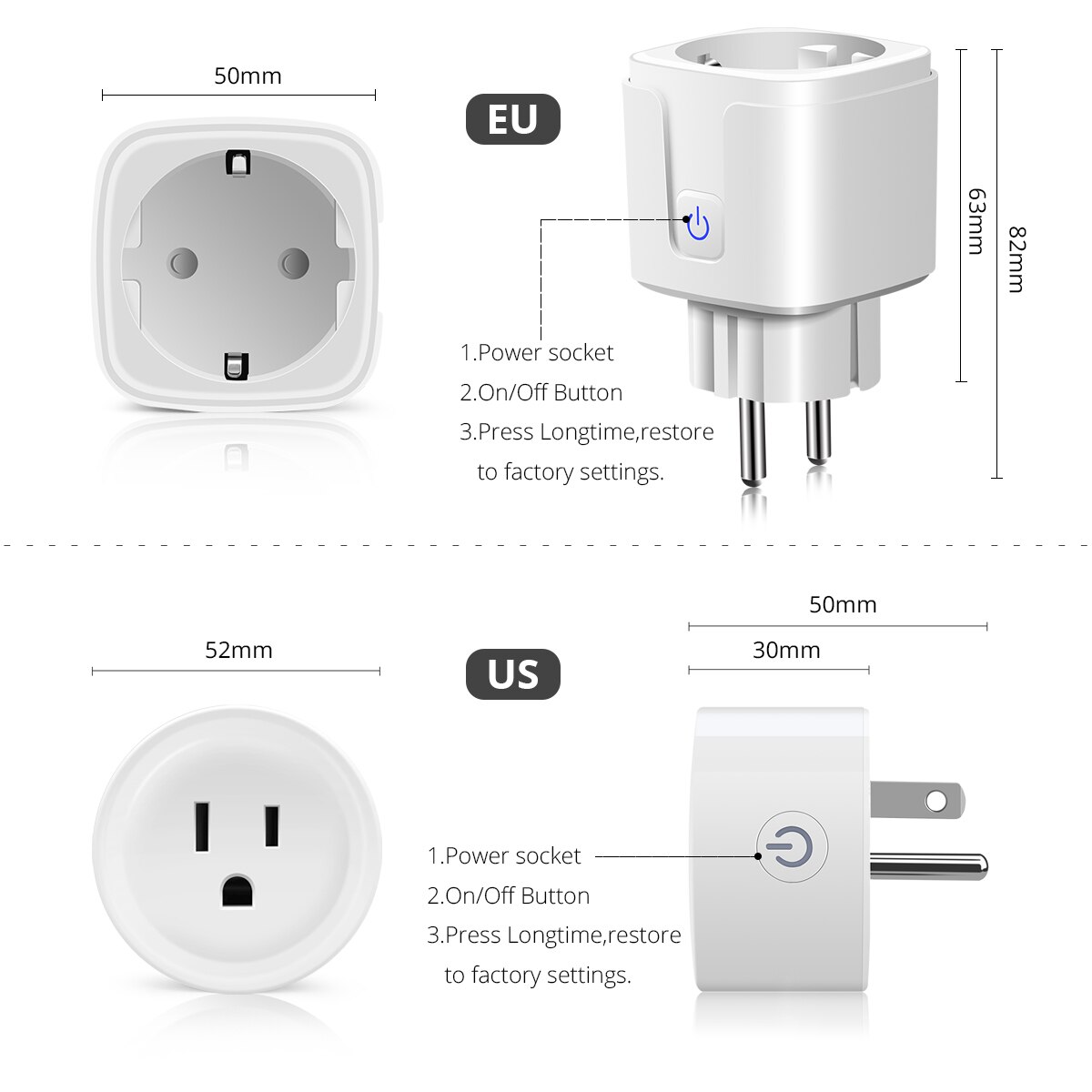 Eu us plug smart socket 15a tuya smart life wifi-u... – Grandado