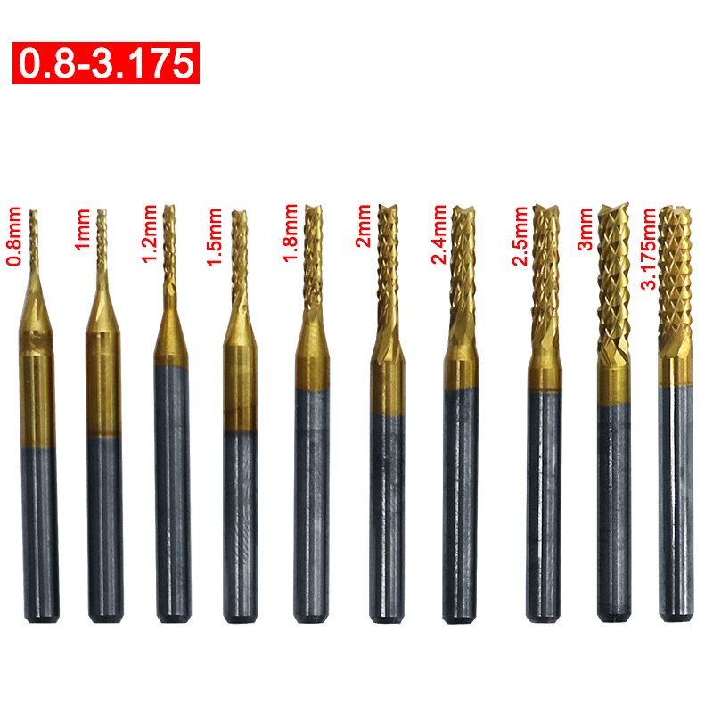 10 Stks/set 0.6-3.175 Mm Pcb End Mill Set Hss Flui... – Grandado