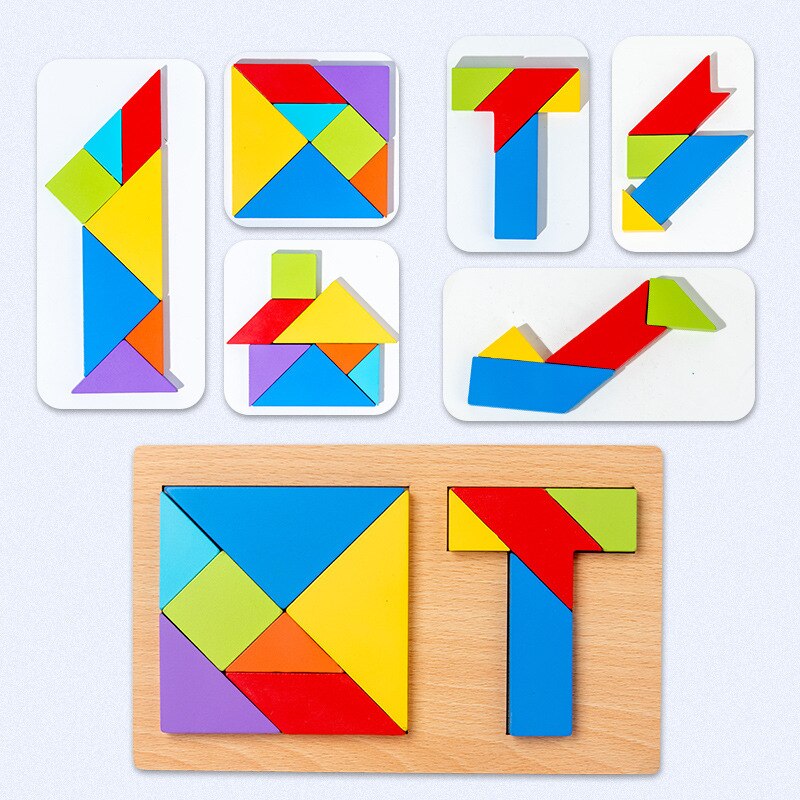 Wooden 2-in-1 Shape Tangram Puzzle Board Geometry ... – Grandado