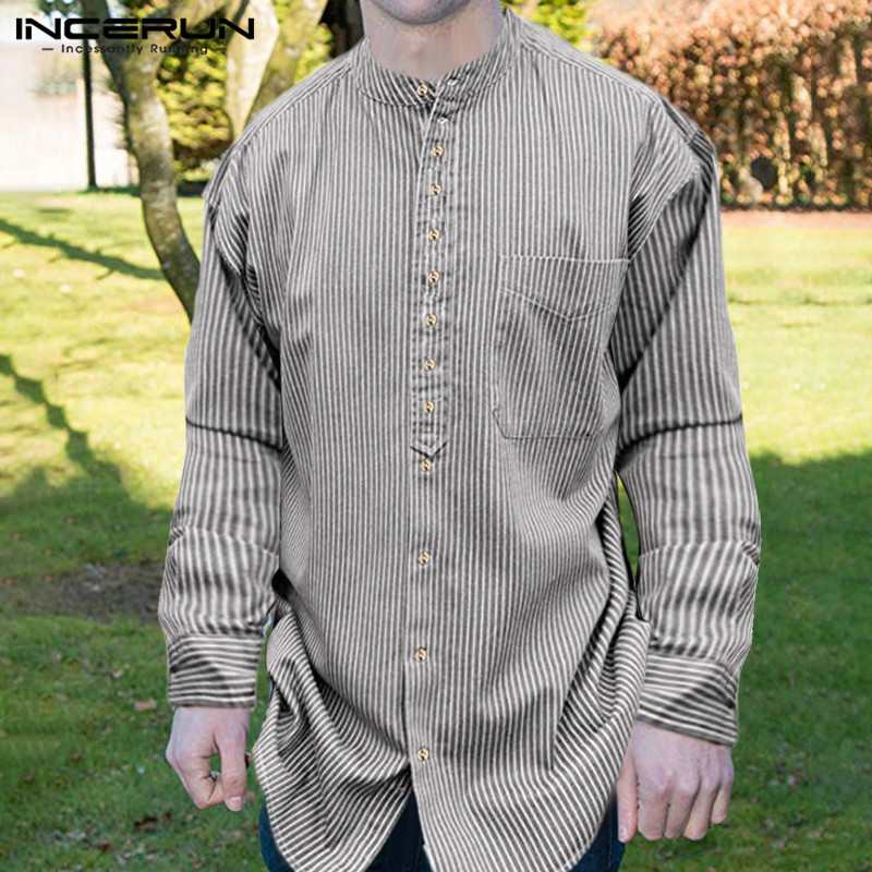 INCERUN Vintage Gestreepte Shirt Mannen Lange Mouw... – Grandado