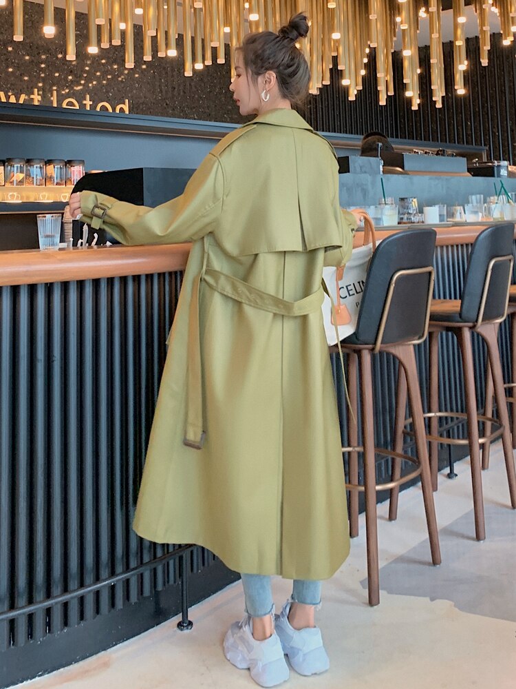 England Style Army Green Long Trench Coat Women Do... – Grandado