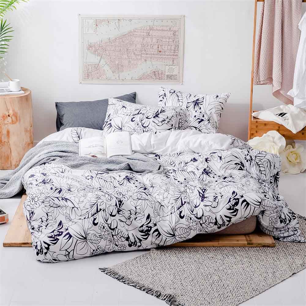 Classic polyester duvet cover sets white flower be... – Grandado