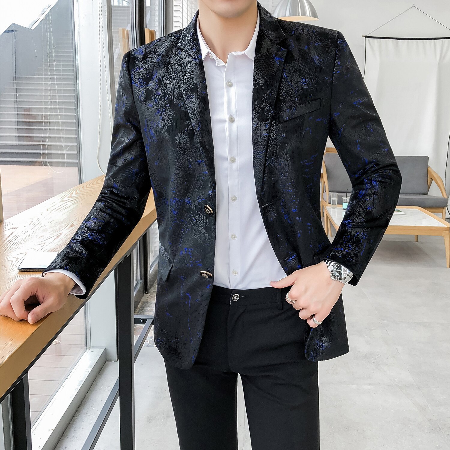 Men Blazer Luxury Lapel Print European American St... – Vicedeal