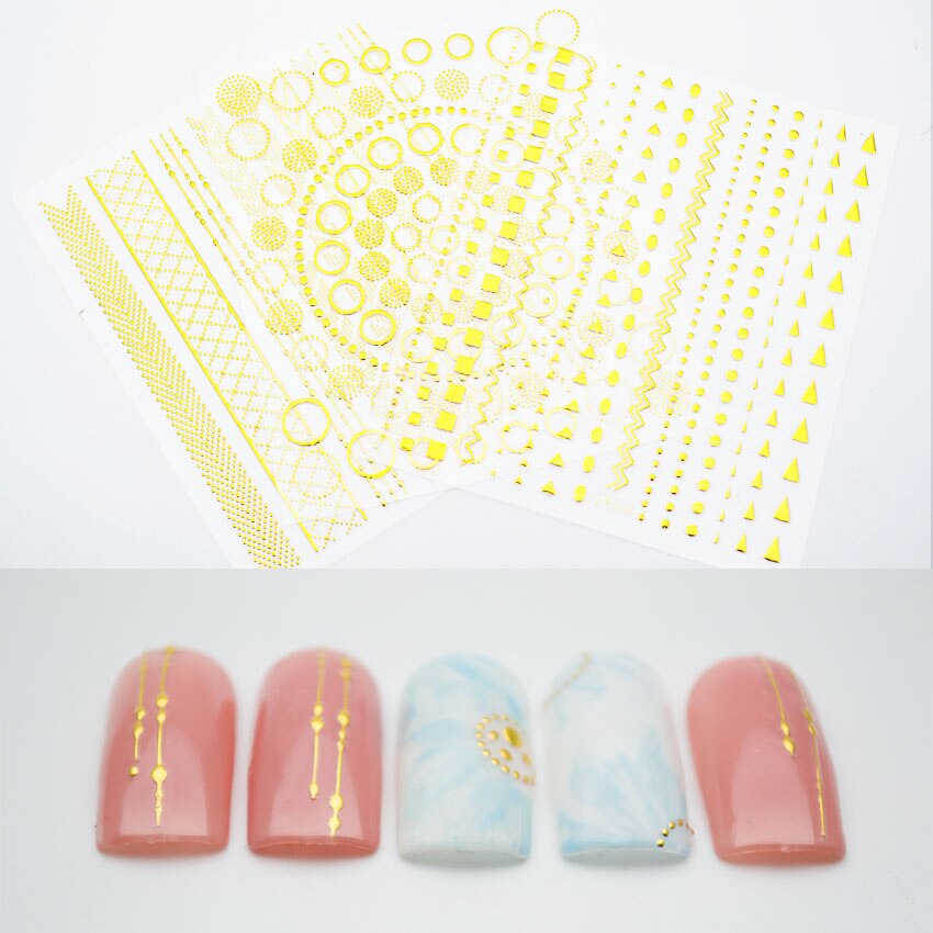 1 Sheet Geometric Pattern Gold 3D Nail Art Sticker... – Grandado