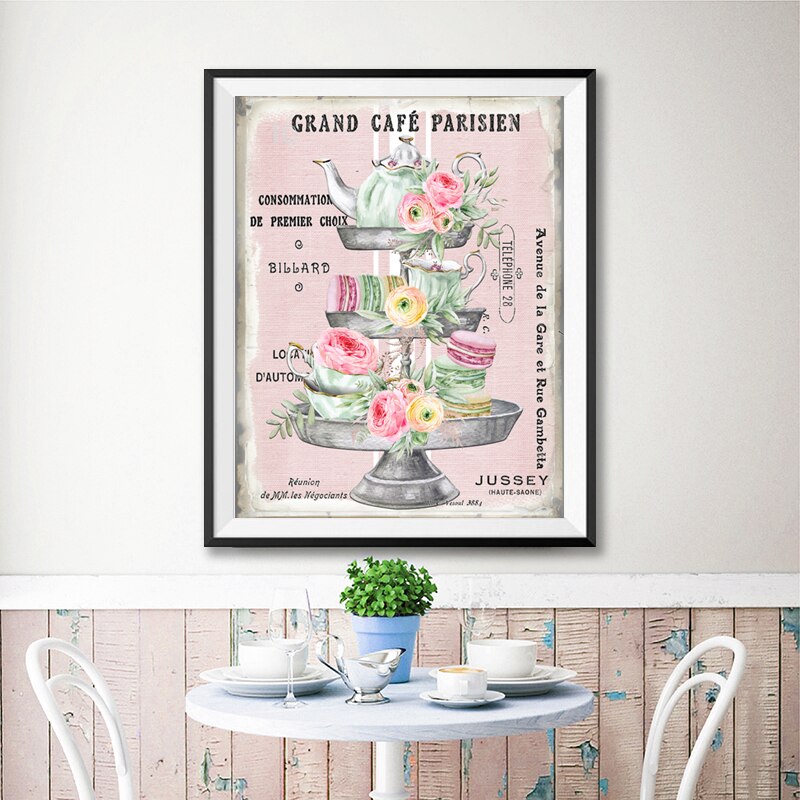 French Cafe Sign Print Shabby Style Tiered Tray Su... – Grandado