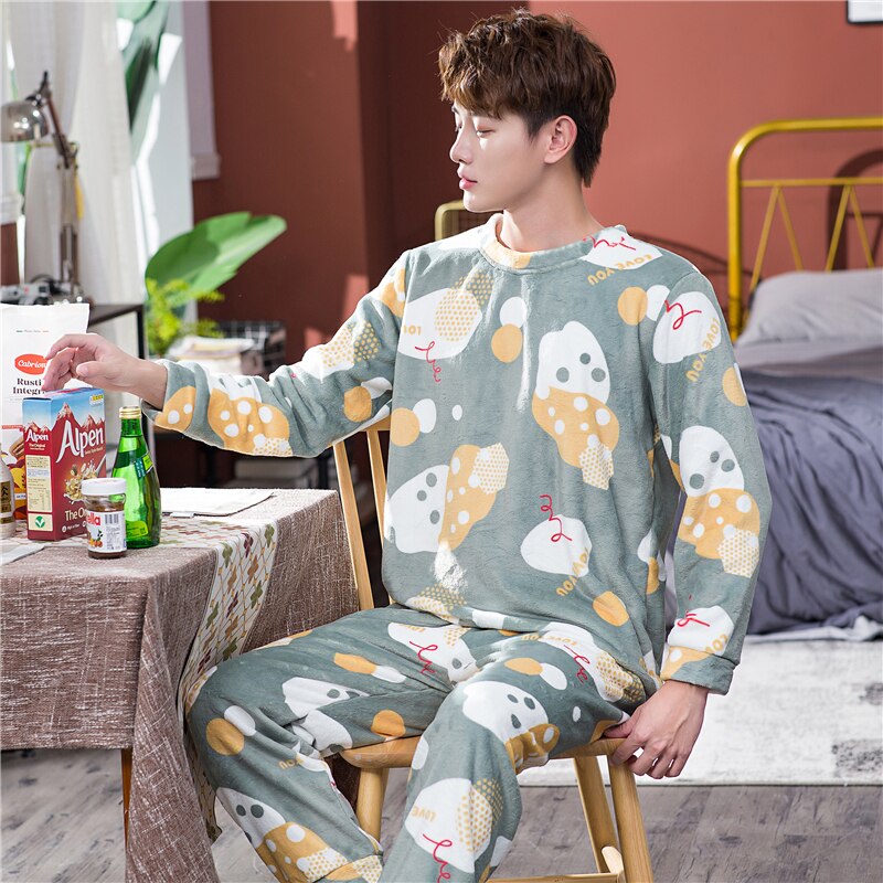 2 Pieces Autumn Winter Couple Pajamas Cute Cartoon... – Grandado