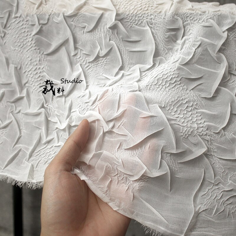 Pleated corrugated chiffon fabric,perspective clot... – Grandado