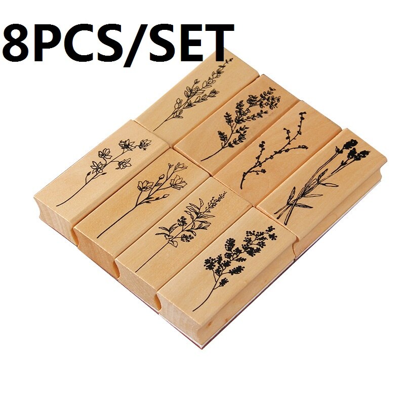 8 Stks/set Houten Stempels Set Vintage Plant Boom ... – Grandado