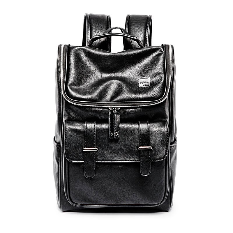 Black PU Leather Backpack Travel Men Double Should... – Grandado