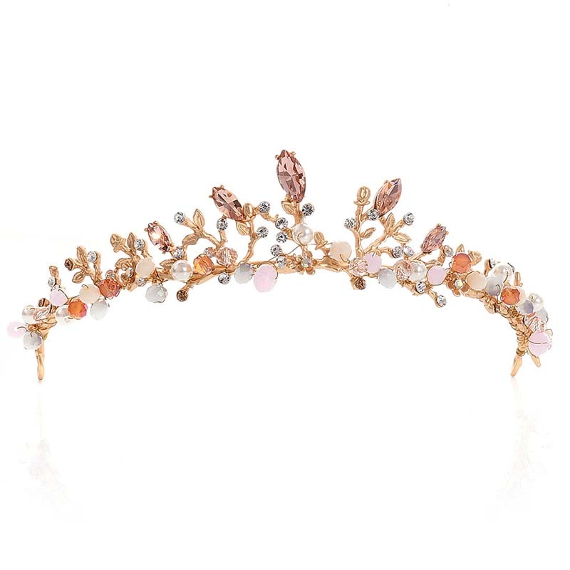 Tiaras For Women Pink Crystal Rhinestone Floral ti... – Grandado