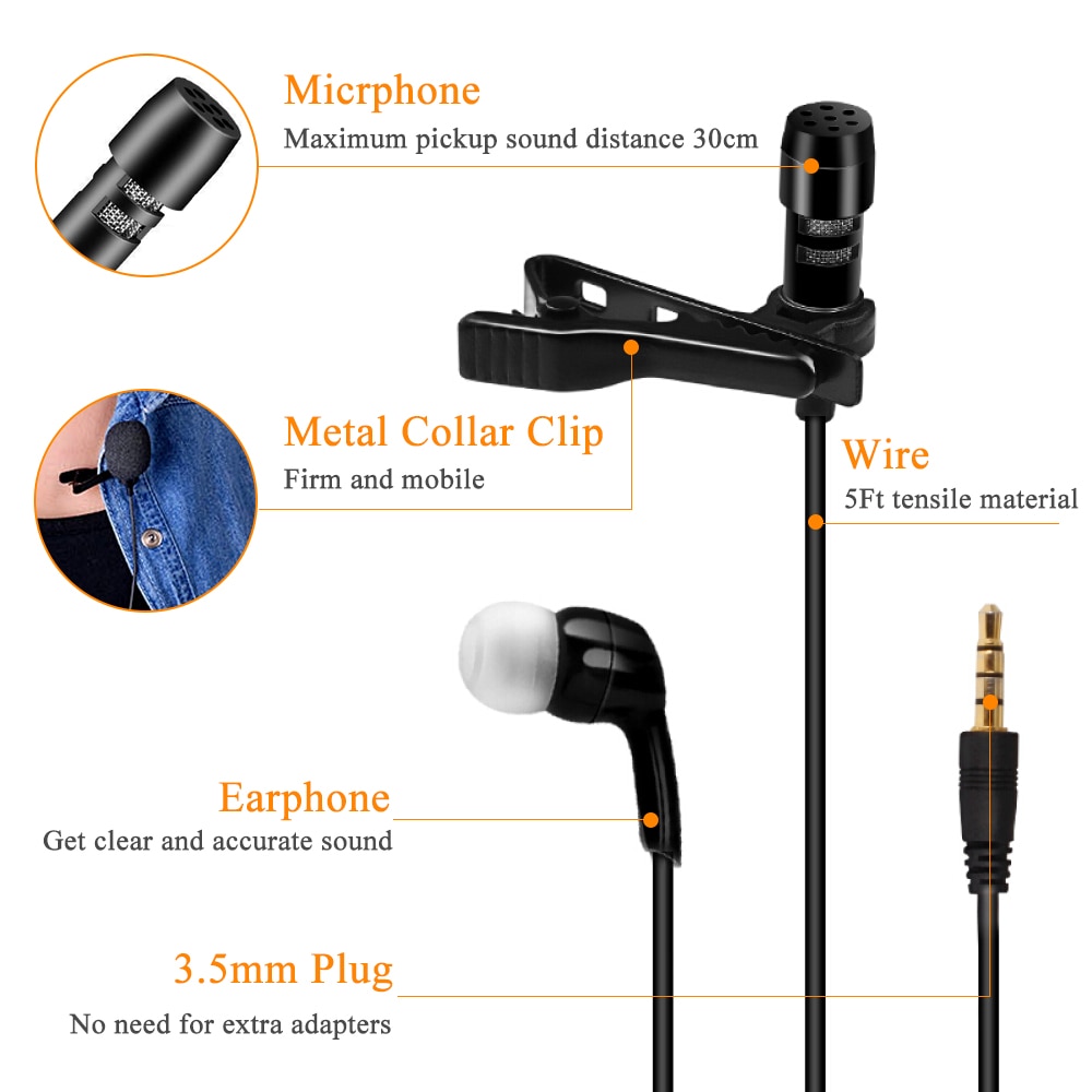 KFW Condenser Lavalier Microphone With Earphones M... – Grandado