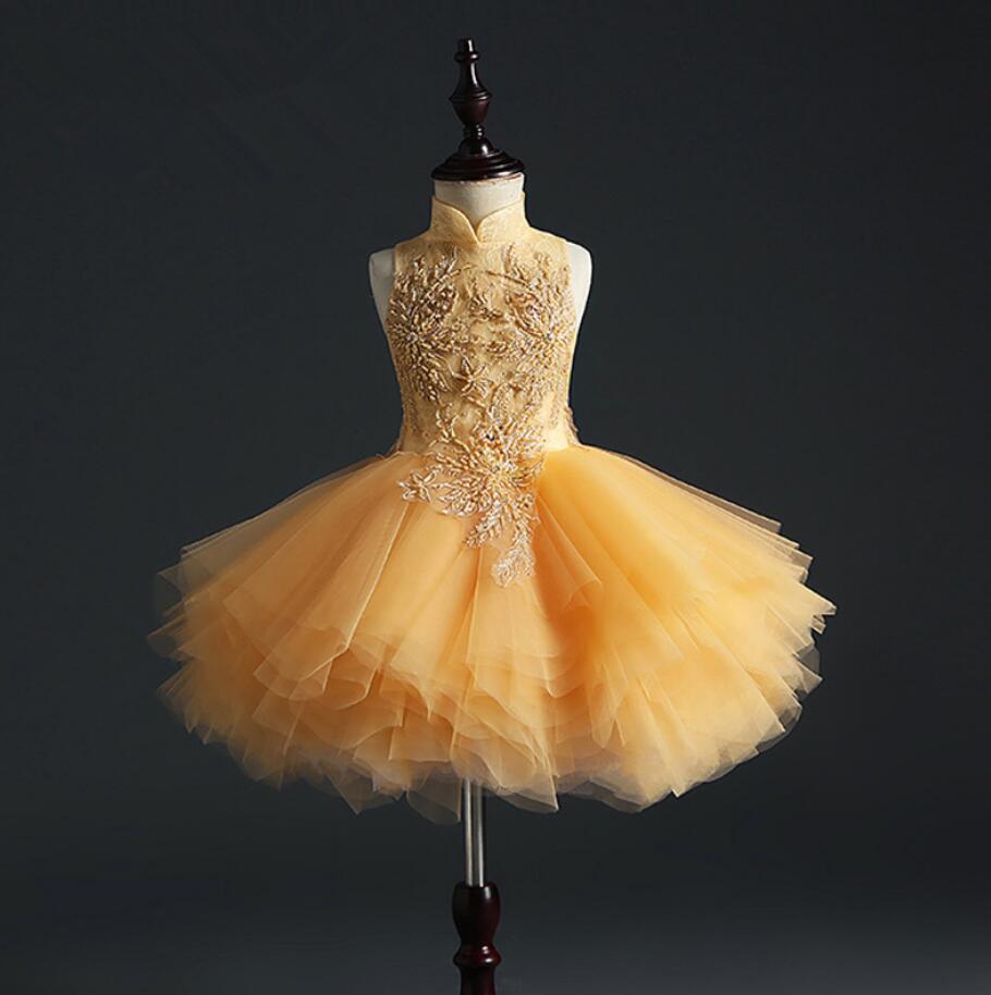 Glizt Long Trailing Gold Lace First Communion Dres... – Grandado