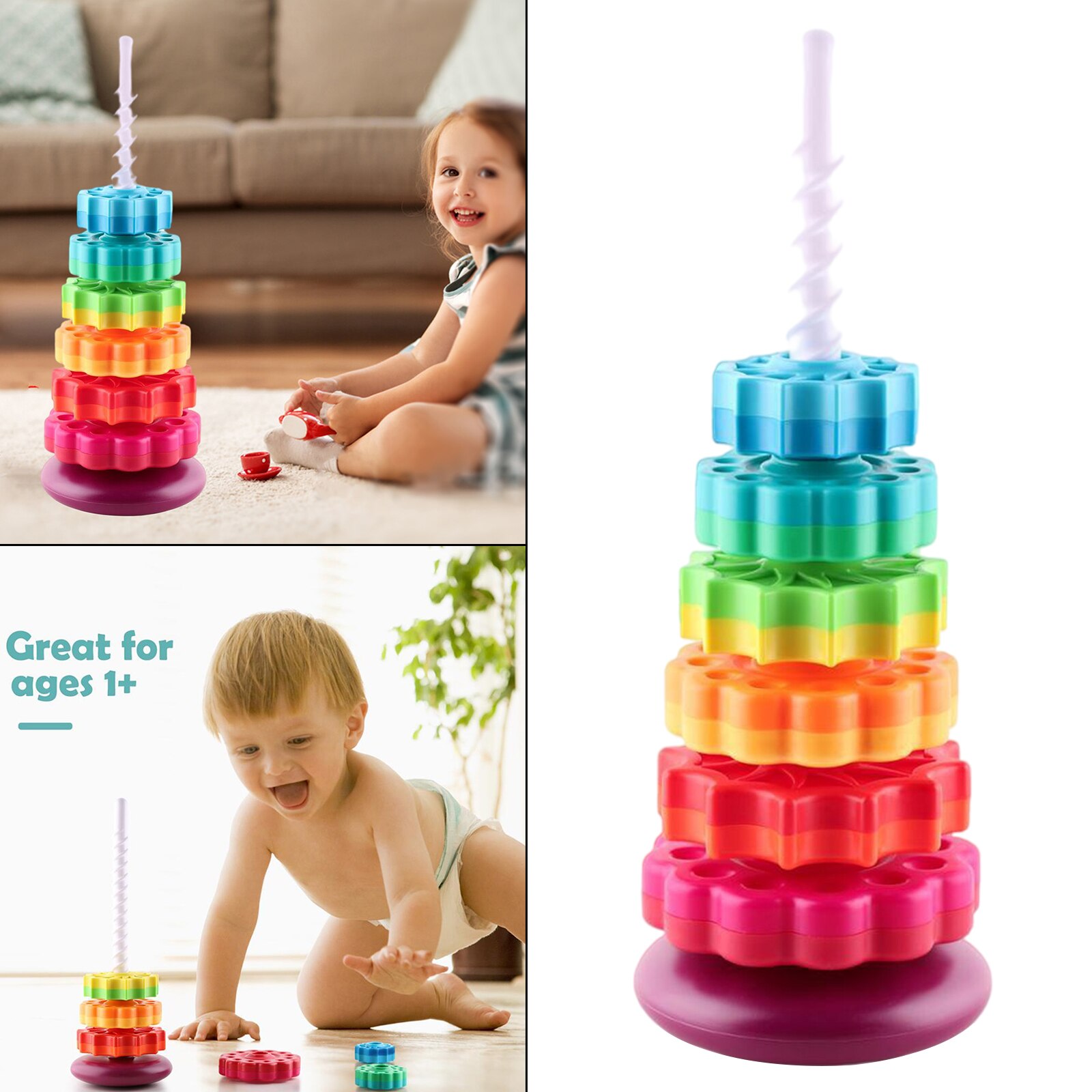 Plastic Rainbow Tower Stacking Toy Classic Shape E... – Vicedeal