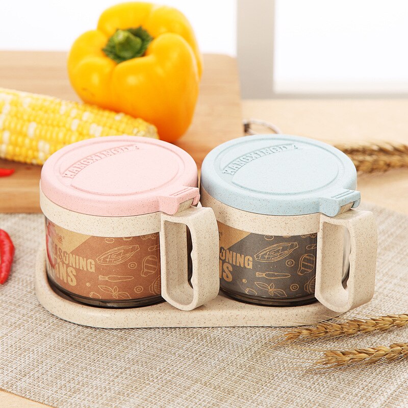 Wheat straw glass seasoning jar salt shaker season... – Vicedeal