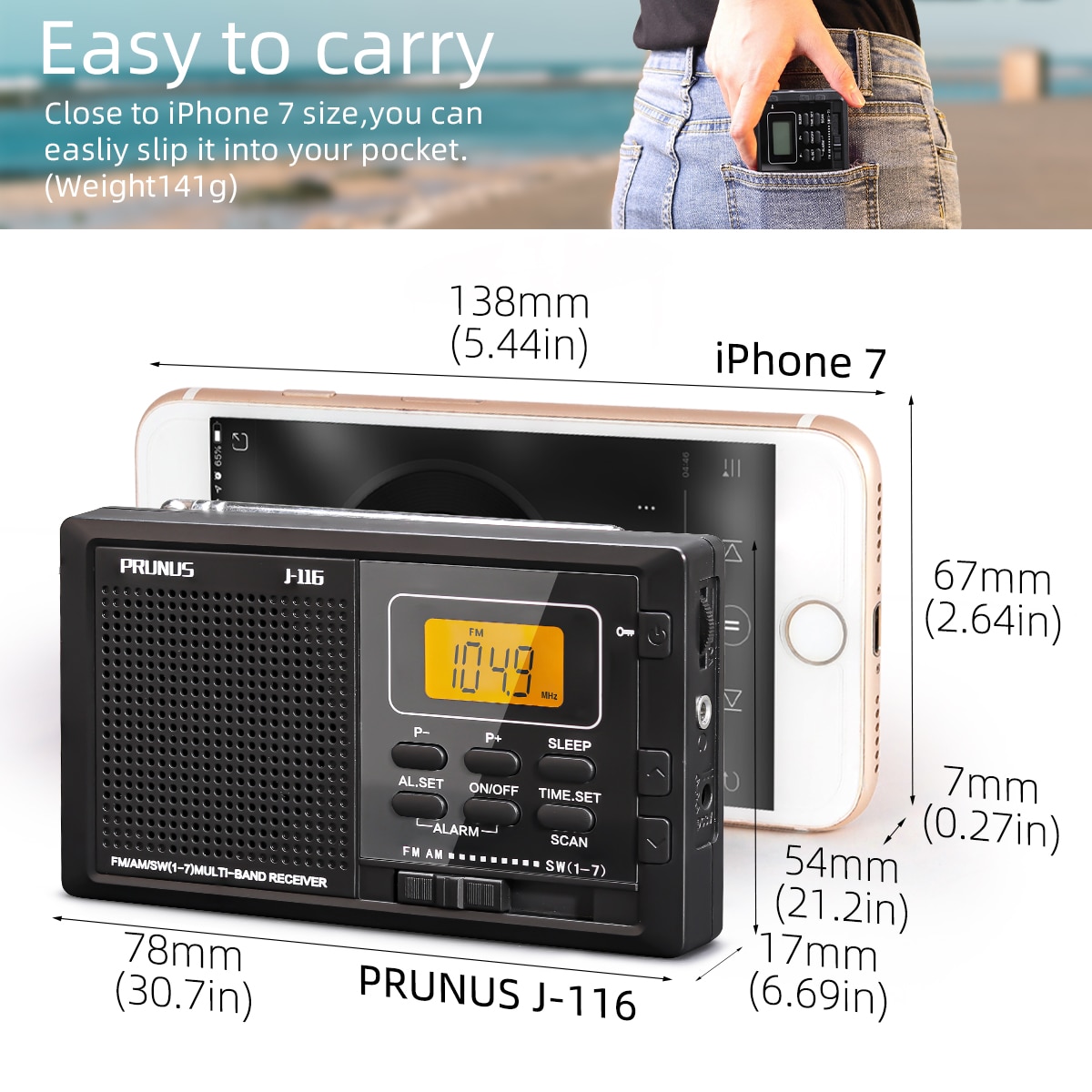 PRUNUS J116 Tragbare Radio FM AM SW 9 band mini ra... – Vicedeal