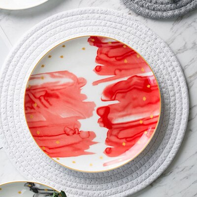 Gold Inlay Art Dinner Plate Ceramic Fruit Snack Ca... – Grandado