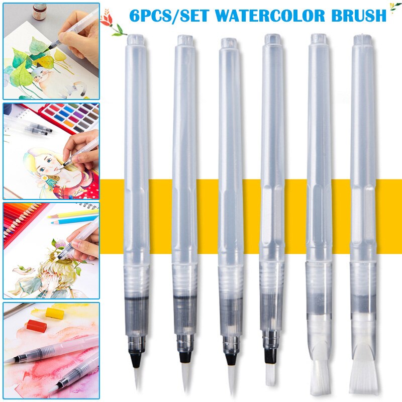 6pcs Water Color Brush Refillable Pen Watercolor C... – Grandado